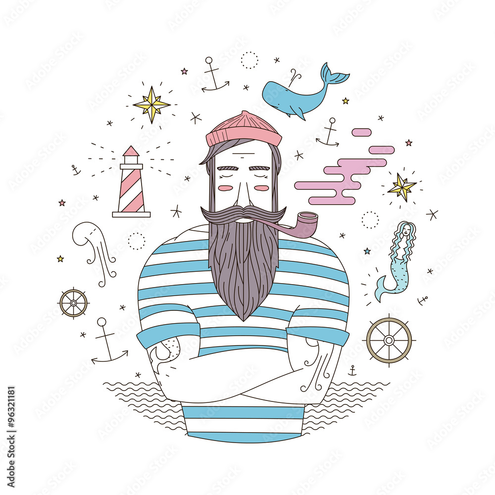 vector print with sailor Stock Vector | Adobe Stock