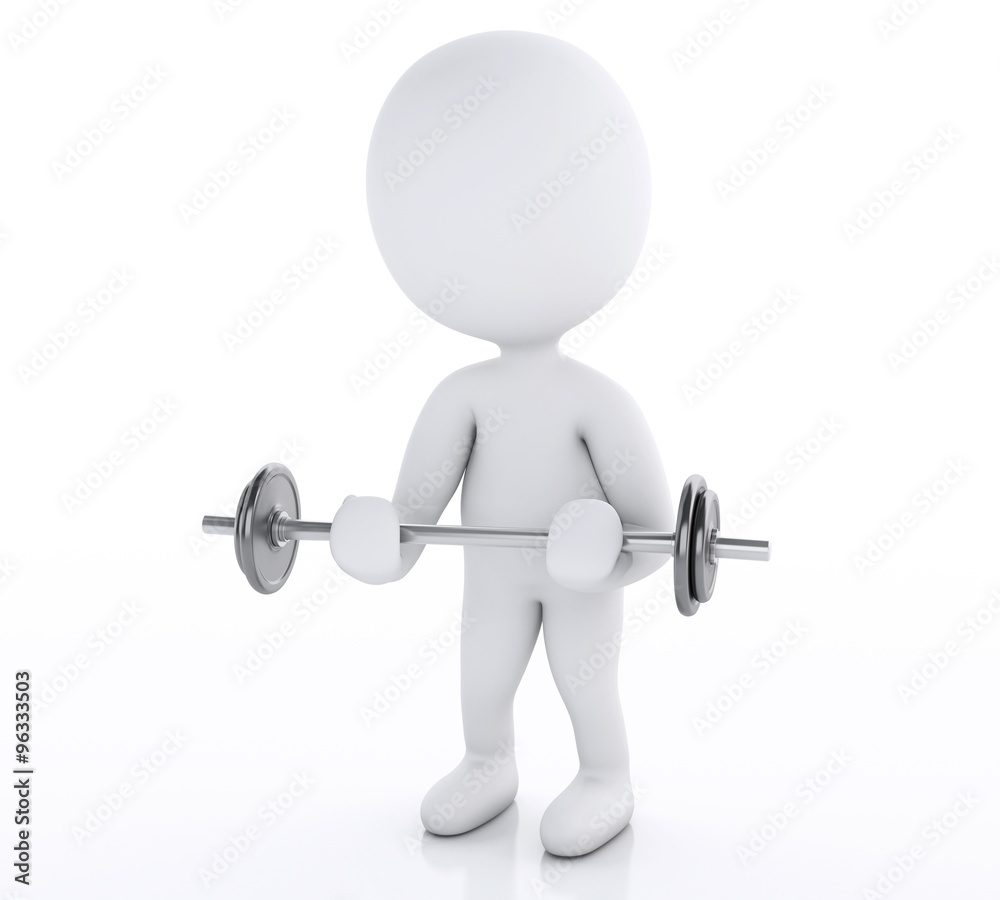 3d white people lifting heavy weights. gym concept Stock Illustration ...