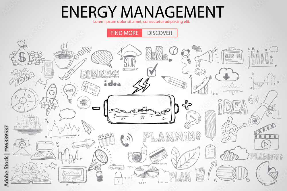 Energy management with Doodle design style :power savings, optimization ...