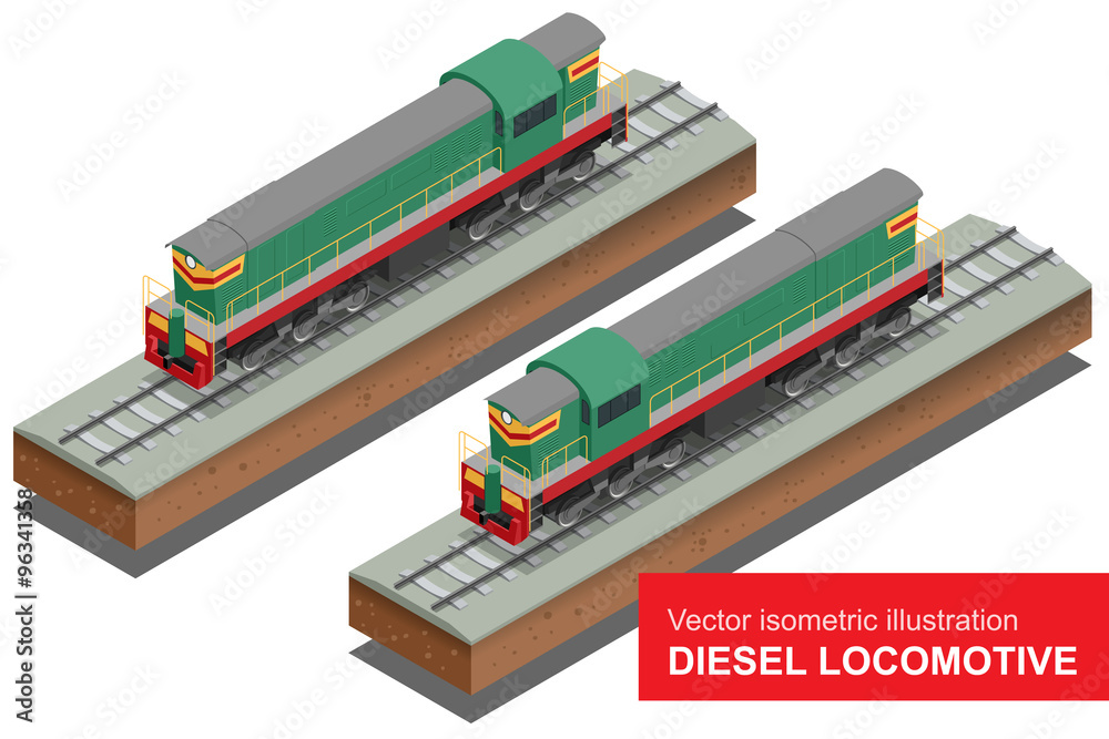 Vector isometric illustration of Diesel Locomotive. Train Locomotive ...