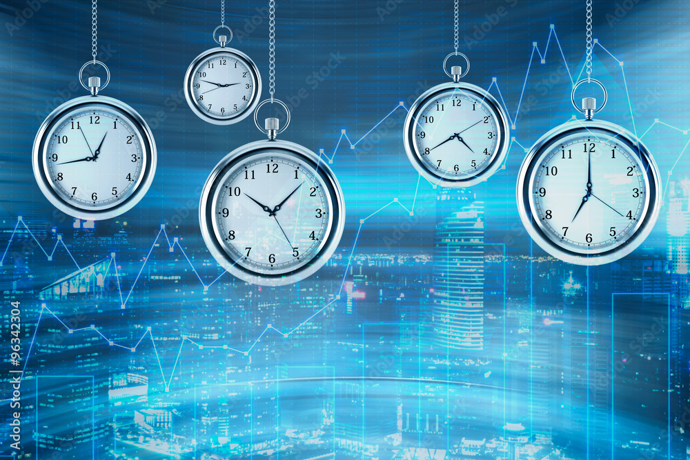 Illustrazione Stock Four models of pocket watches are hovering in the ...