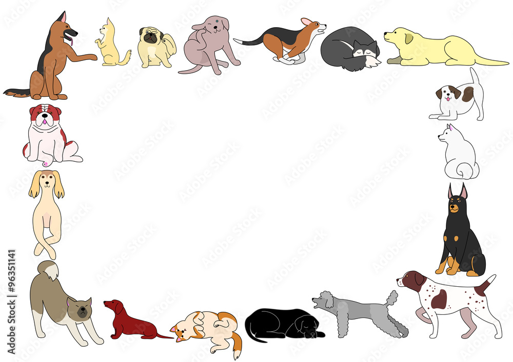 frame of various dogs postures Stock Vector | Adobe Stock