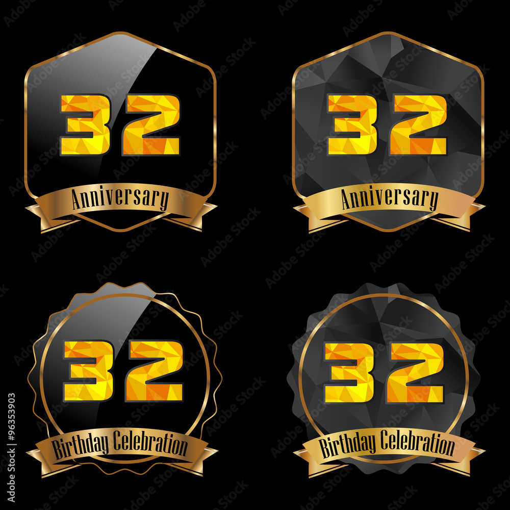 32 year birthday celebration golden label, anniversary decorative ...