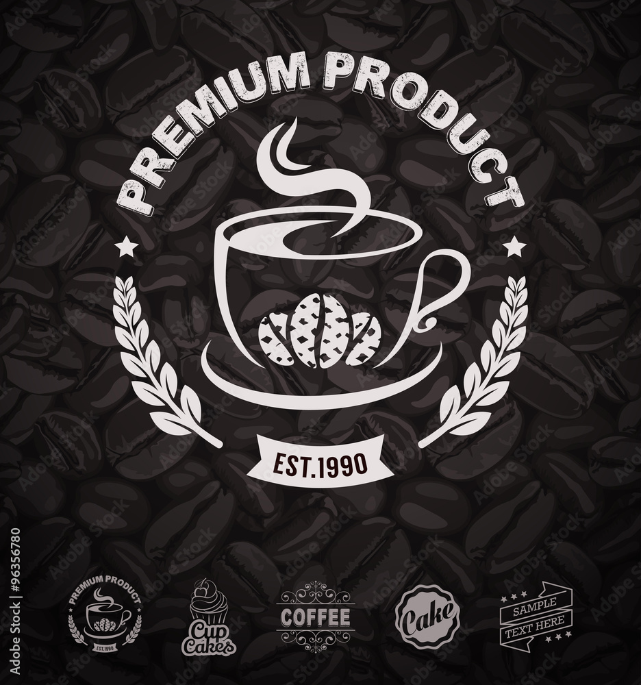 Vector Coffee Labels Isolated Coffee Beans Seamless Background. Premium ...