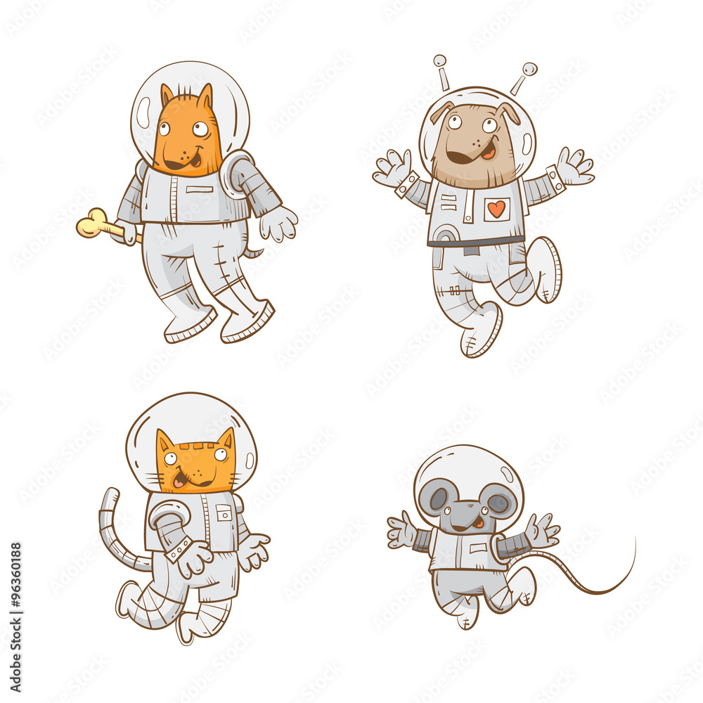 Cartoon space animals set. Animals astronauts. Vector image. Stock ...