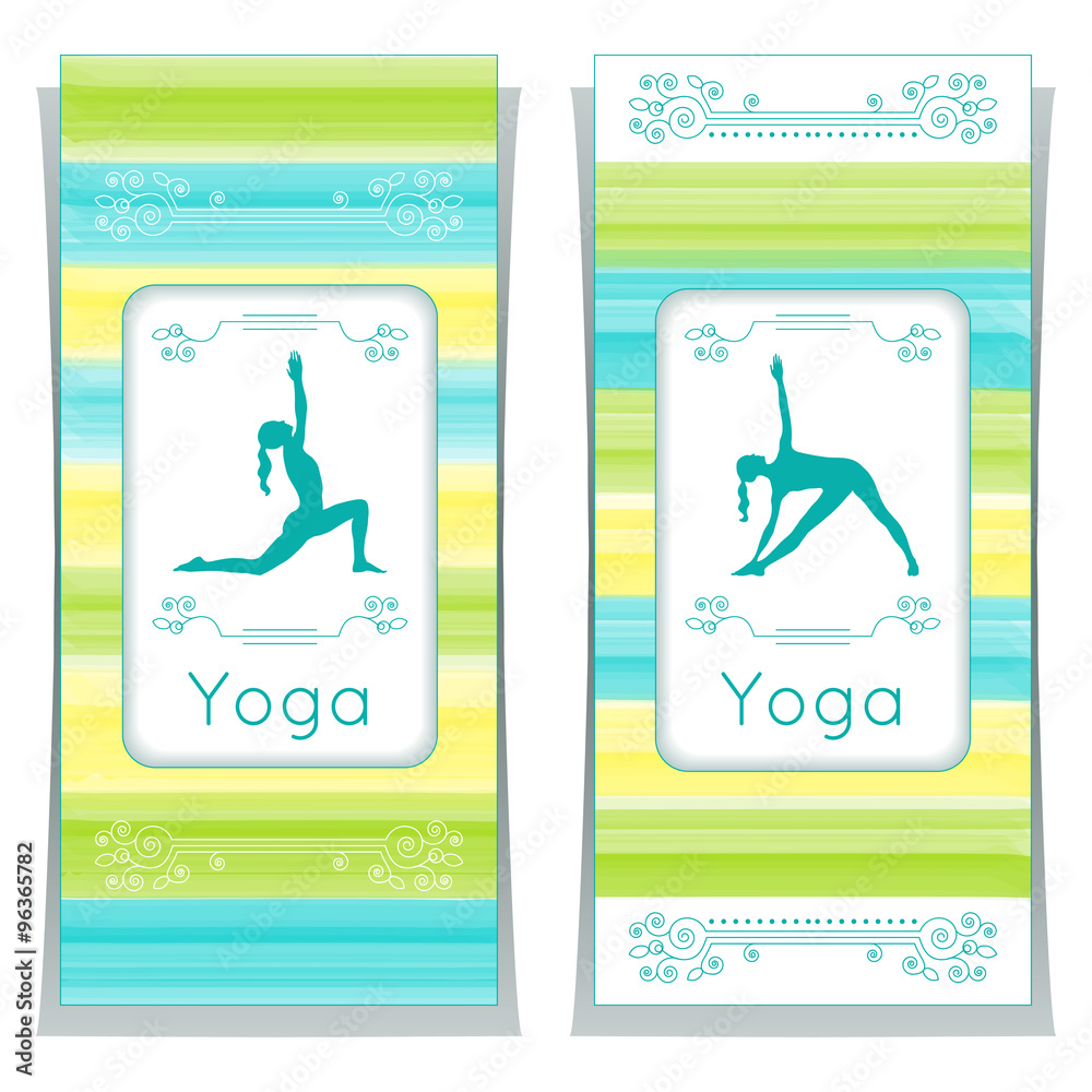 Vector yoga illustration. Yoga posters with floral ornament and yogi ...