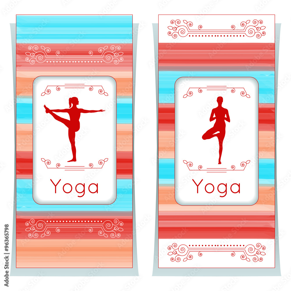 Vector yoga illustration. Yoga posters with floral ornament and yogi ...