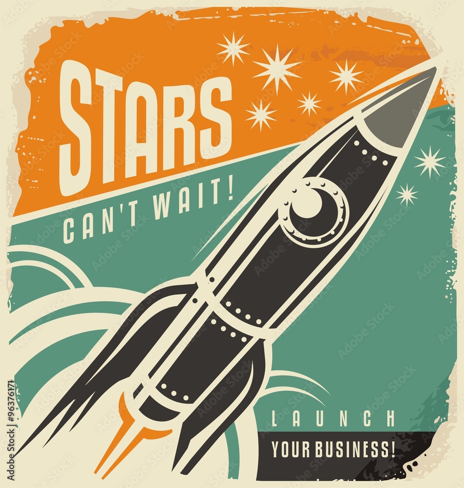 Retro poster with rocket launch Stock Vector | Adobe Stock