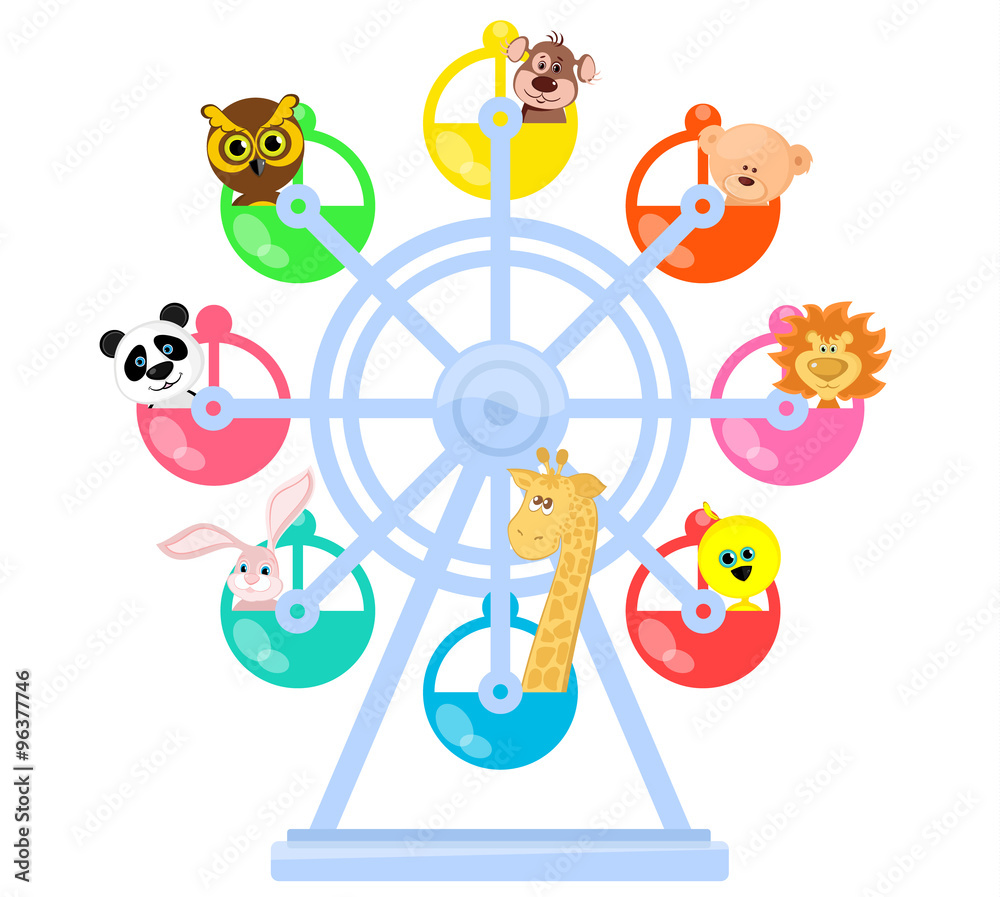 Cute animals riding on ferris wheel Stock Vector | Adobe Stock