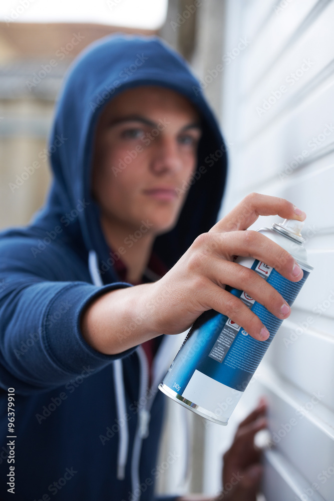 Teenage Boy Spray Painting Door Stock Photo | Adobe Stock