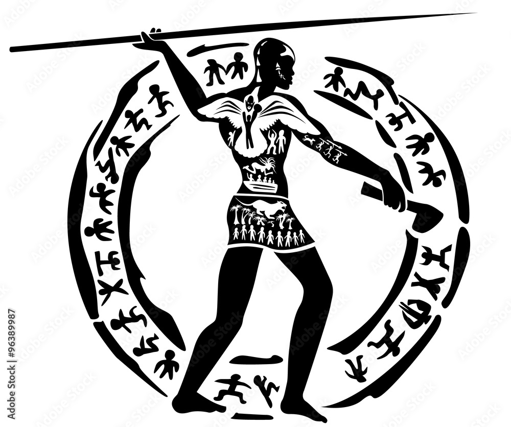 Vector tribal african man, hunter illustration, tattoo stamp Stock ...