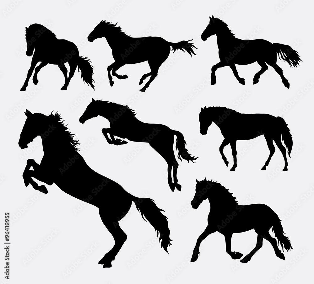 Horse, jumping, running, walking, standing, silhouette. Good use for ...