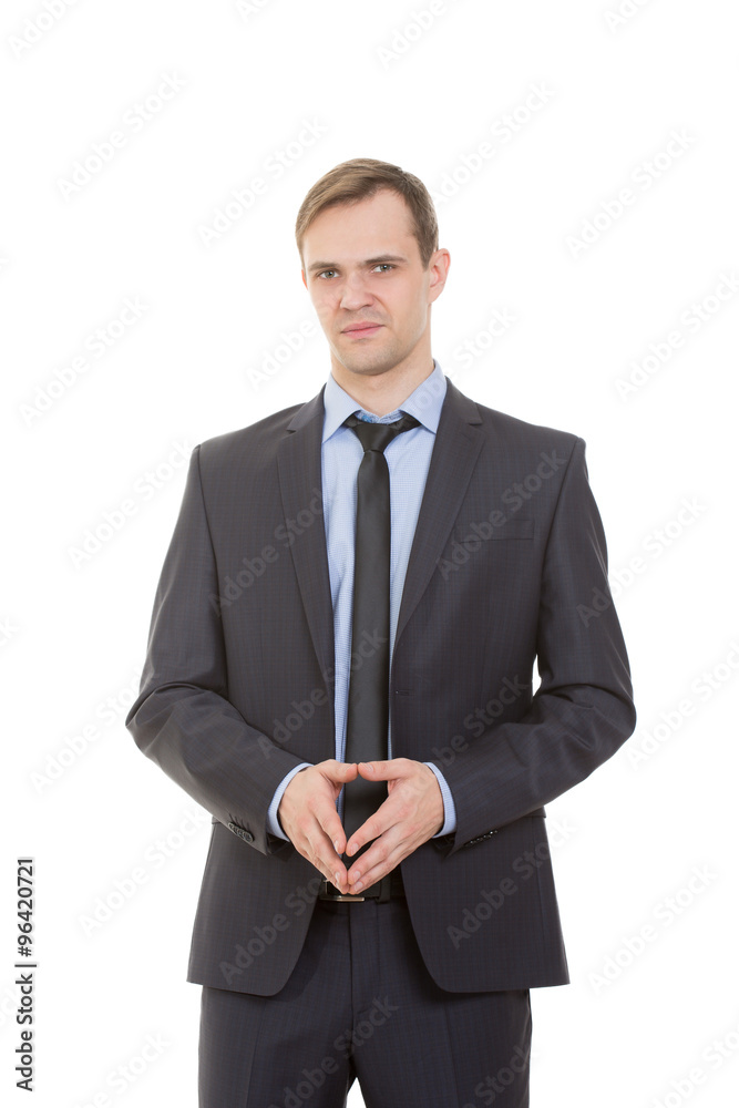 body language. man in business suit isolated on white background ...