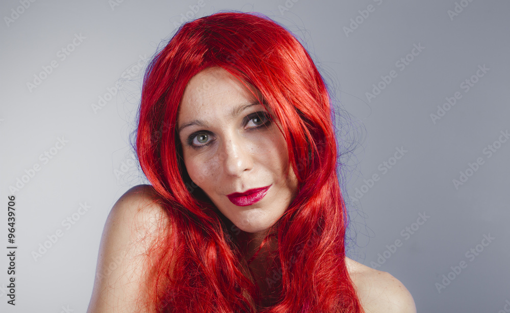 Spanish Woman With Long Red Hair Nude Color And Long Black Late Stock
