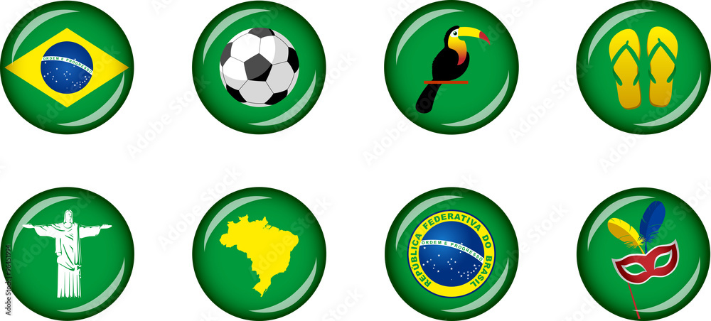Brazil Glossy icon Set. Set of vector glossy buttons representing ...