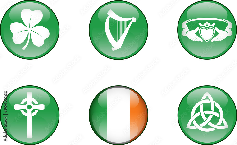 Ireland Glossy Icon Set. Set of vector graphic glossy buttons ...