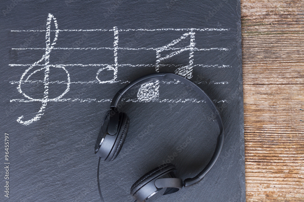 Music notes with headphones Stock Photo | Adobe Stock