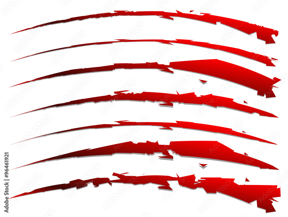 Vecteur Stock set of slash shapes isolated on white. claw mark, wound ...