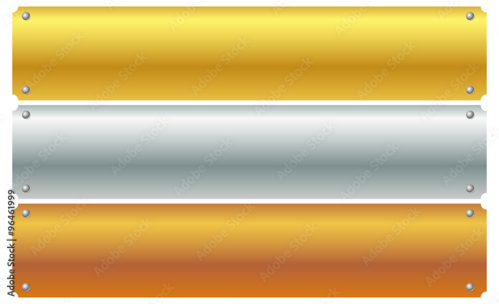 Gold, silver, bronze metal plaques, banners with rivets Stock Vector ...