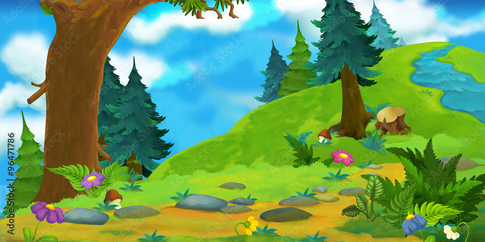 Cartoon background of a forest - illustration for the children Stock ...