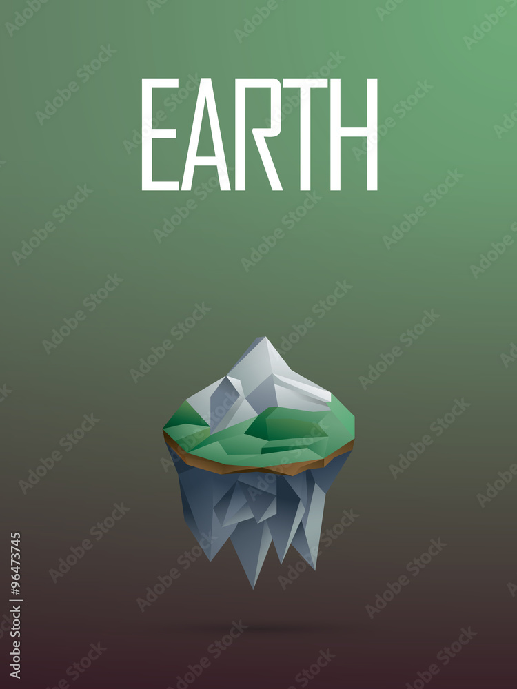 Air element symbol in modern low poly design. Polygonal floating island ...