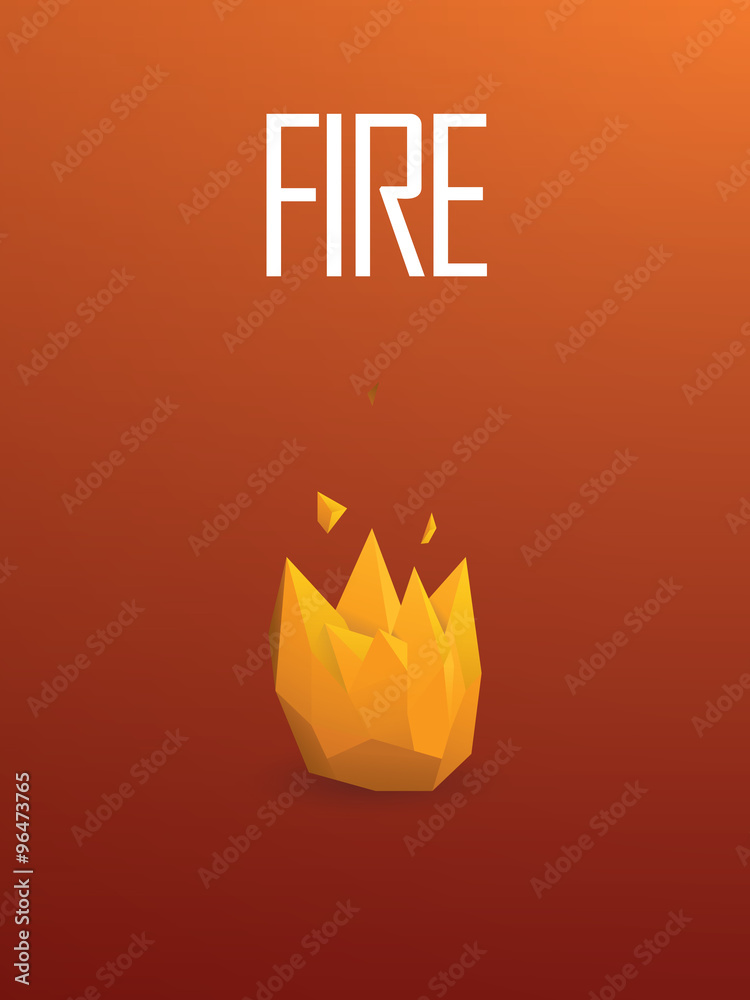 Fire element symbol in modern low poly design. 3d polygonal orange ...