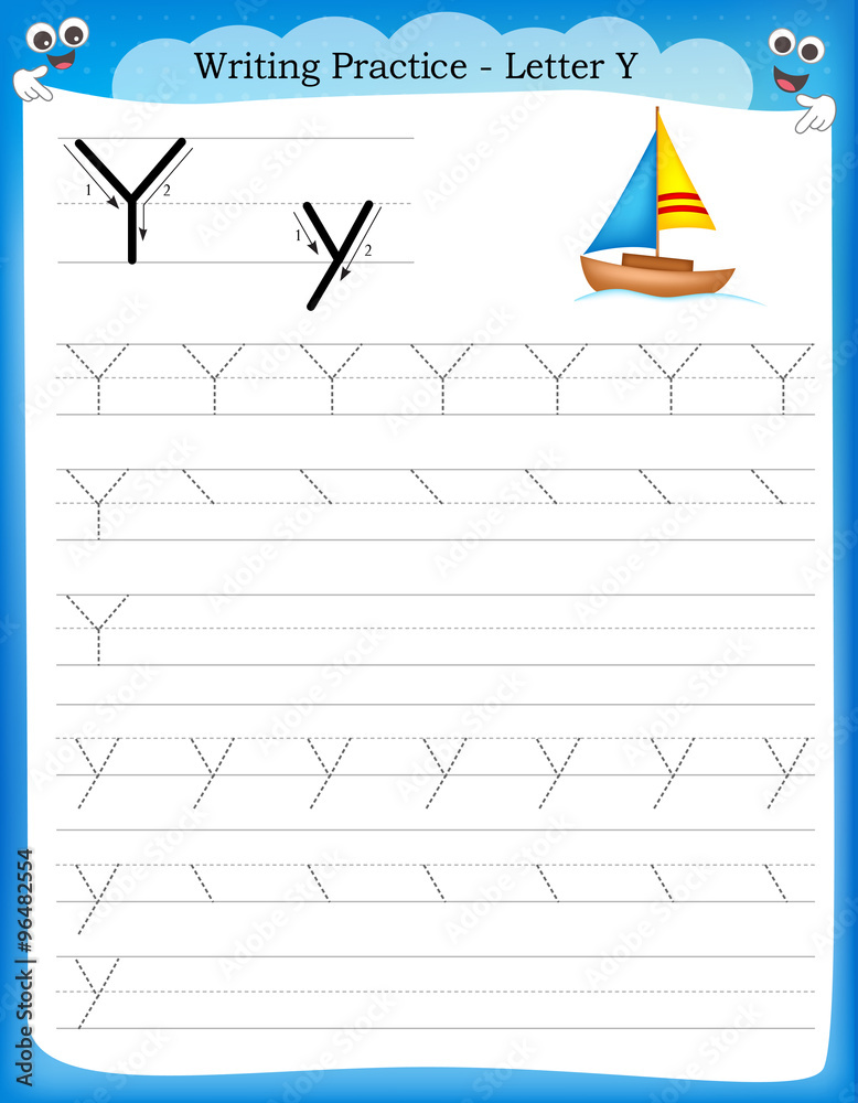 Writing practice letter Y Stock 벡터 | Adobe Stock