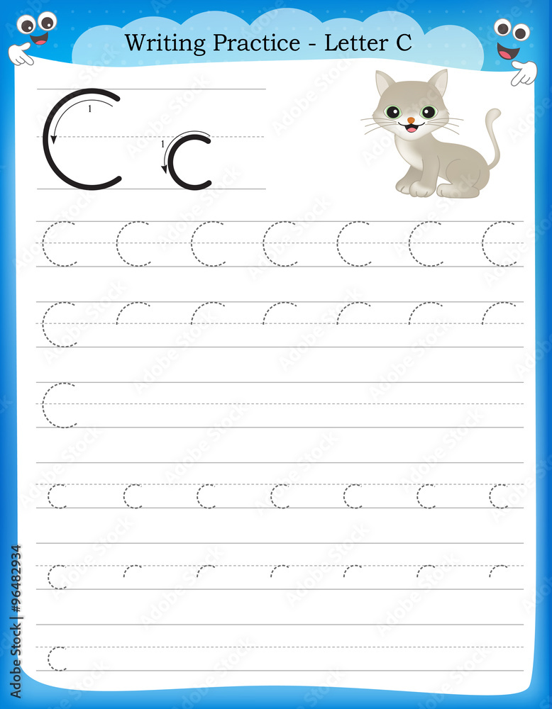 Writing practice letter C Stock Vector | Adobe Stock