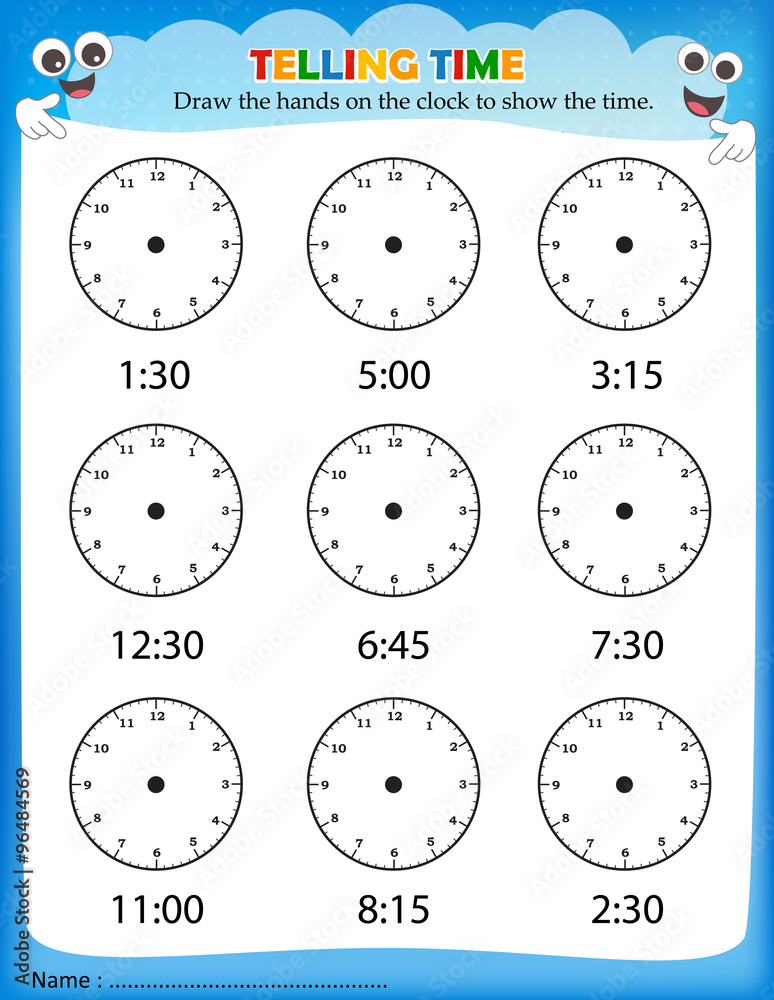 Telling time worksheet Stock Vector | Adobe Stock