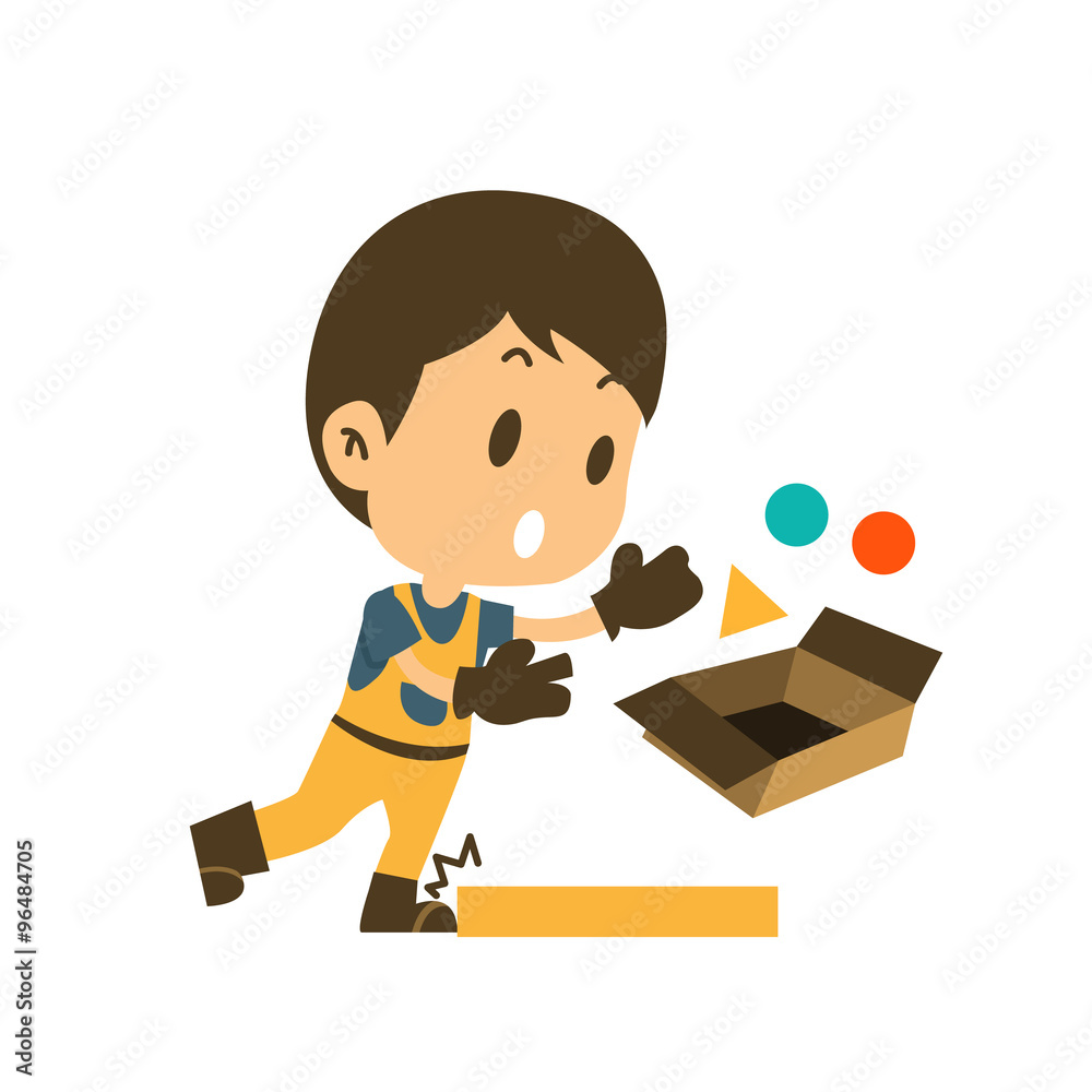 health and safety concept, safety first, Cartoon Character STUMBLING ...
