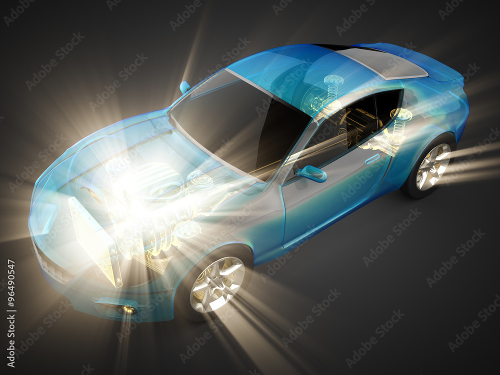 transparent car concept with visible engine and transmission Stock ...