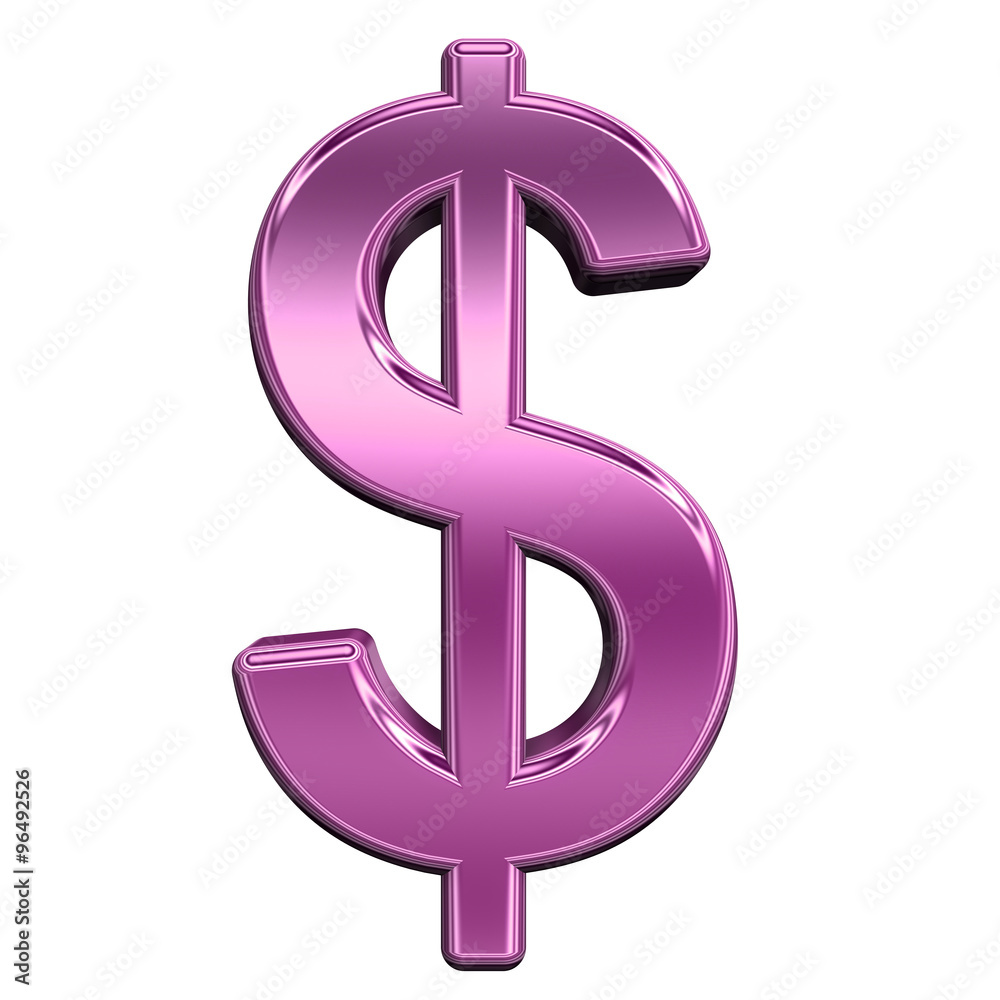Dollar sign from shiny pink alphabet set, isolated on white. Computer ...