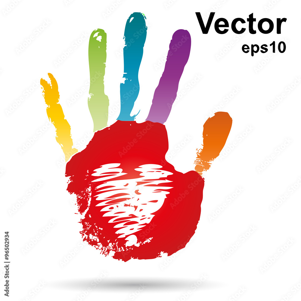 Vector onceptual children painted hand print and heart isolated Stock ...
