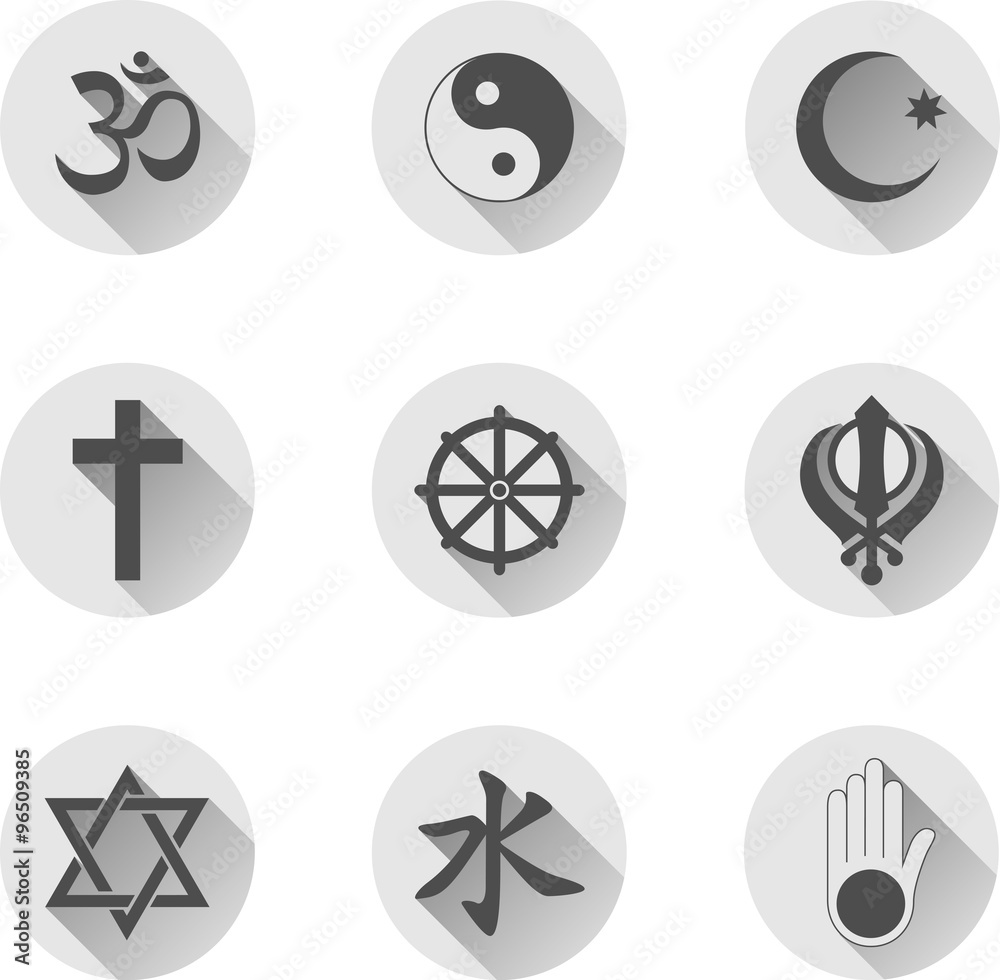 Religious Symbols Set of vector graphic flat icons representing symbols ...