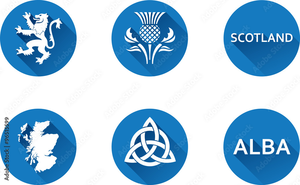 Scotland Flat Icon Set Set of vector graphic flat icons representing ...