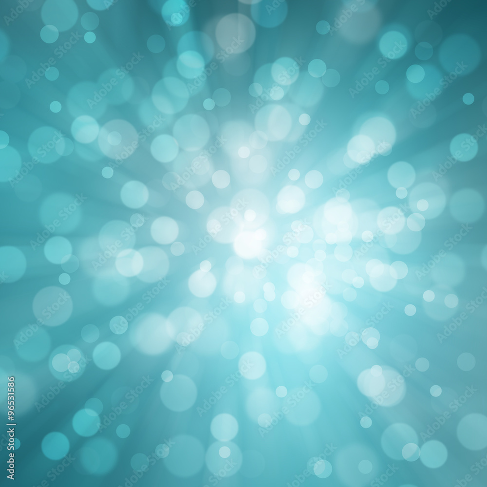 Lovely abstract blurred bright cyan color bokeh circles with radial and ...