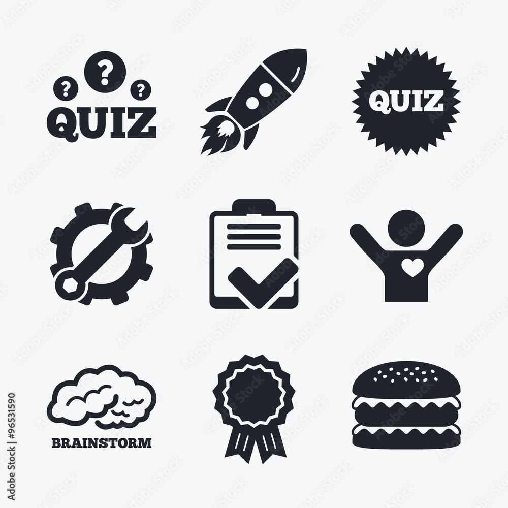 Quiz icons. Checklist and brainstorm symbols. Stock Vector | Adobe Stock