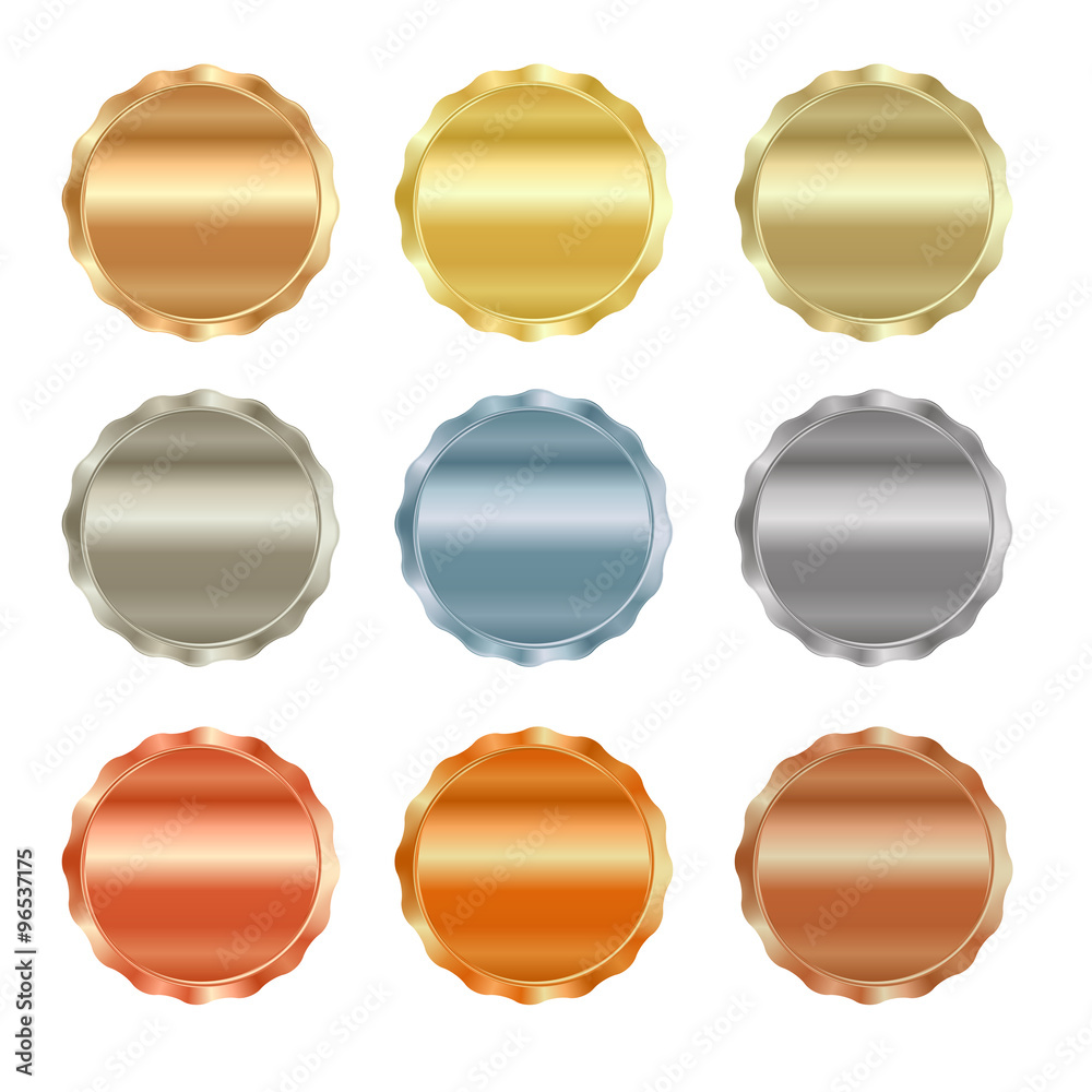 Vector set of blank stamps of gold, red gold, white gold, platinum ...