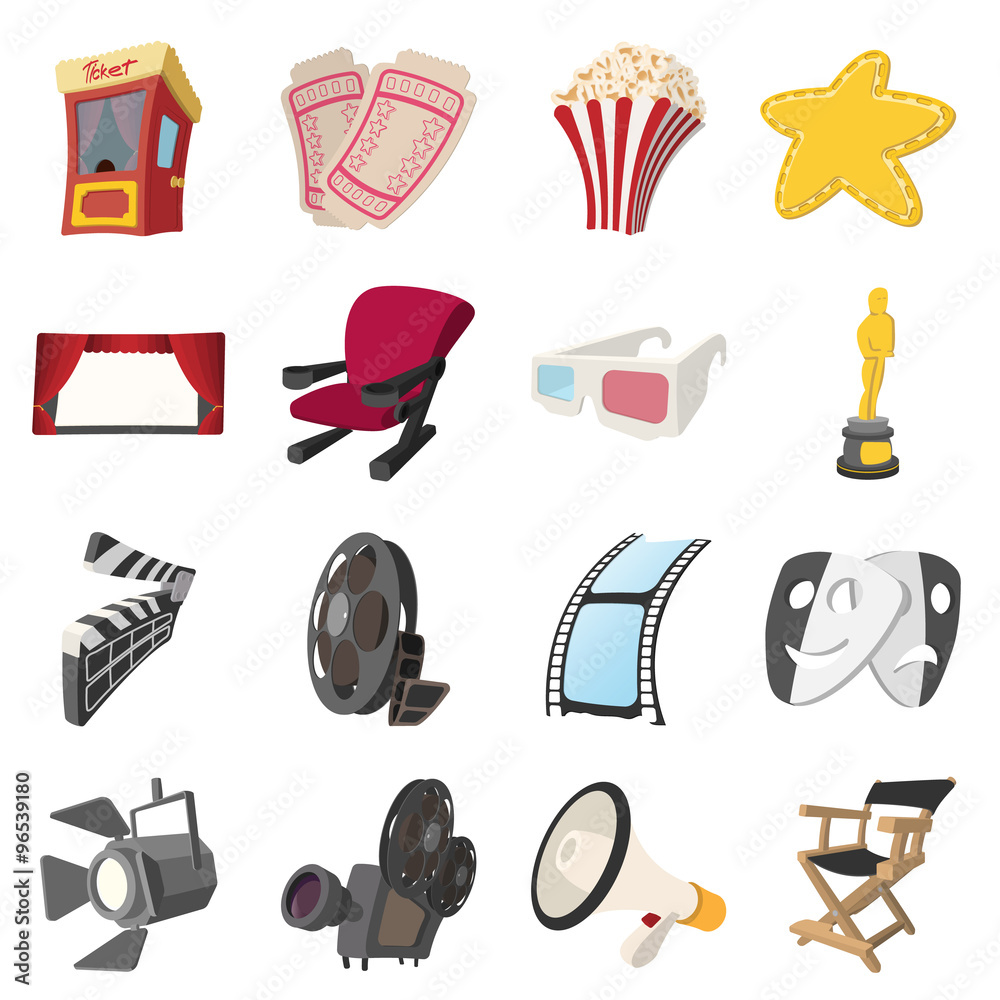 Cinema cartoon icons set Stock-Vektorgrafik | Adobe Stock