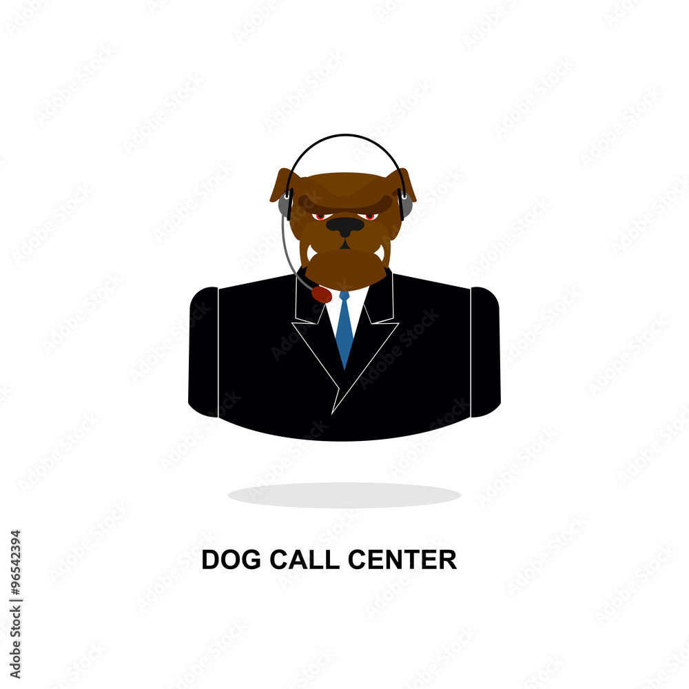 Doggy call Center. Dog with headset. Pet in costume responds to vector ...