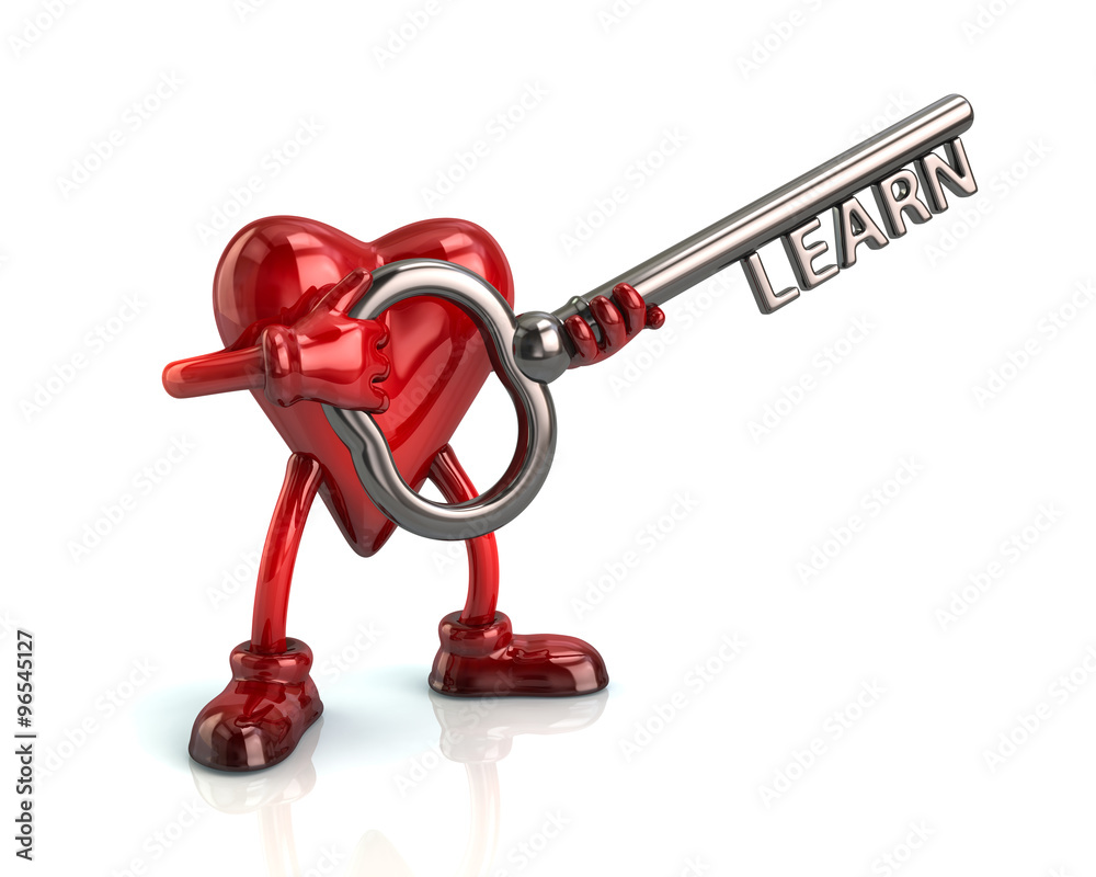 Cartoon heart and silver key with word learn Stock Illustration | Adobe ...