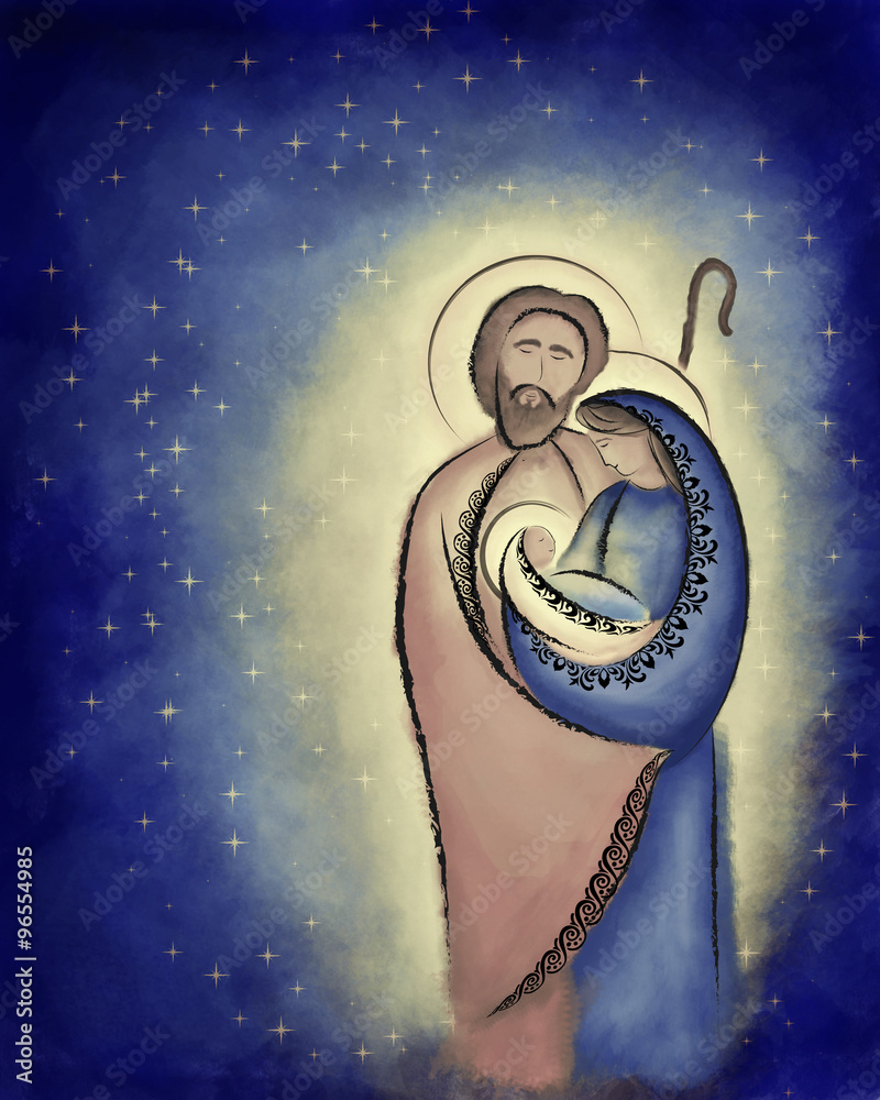 Christmas nativity scene Holy family Mary Joseph and child Jesus Stock ...