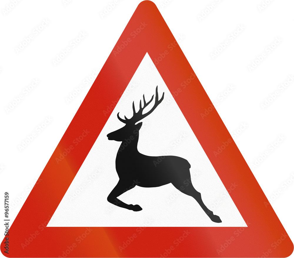 Foto de Norwegian road warning sign - Reindeer crossing do Stock ...