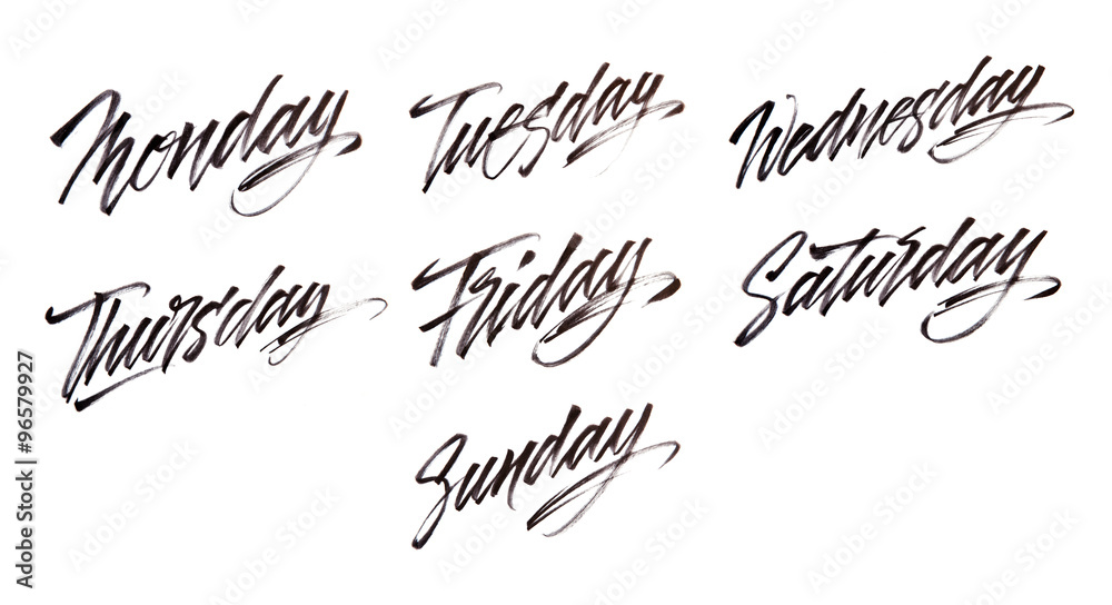 Modern brush calligraphy. Week days. ilustración de Stock | Adobe Stock