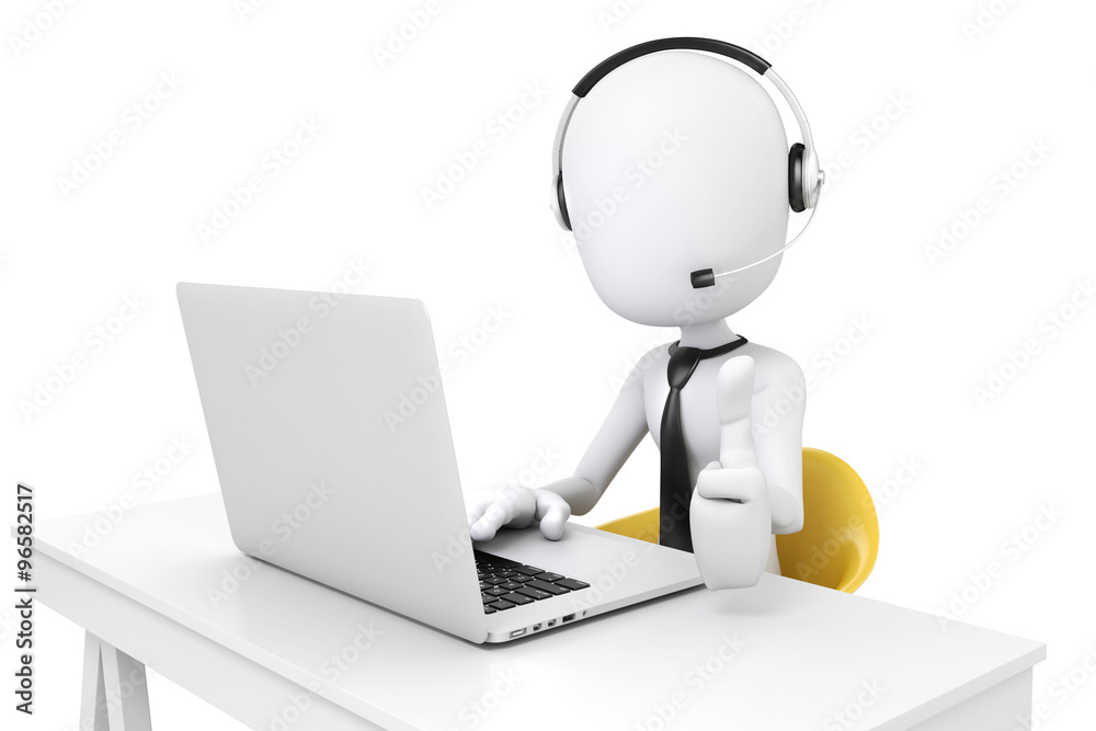 3d man and laptop, call center business concept Stock Illustration ...