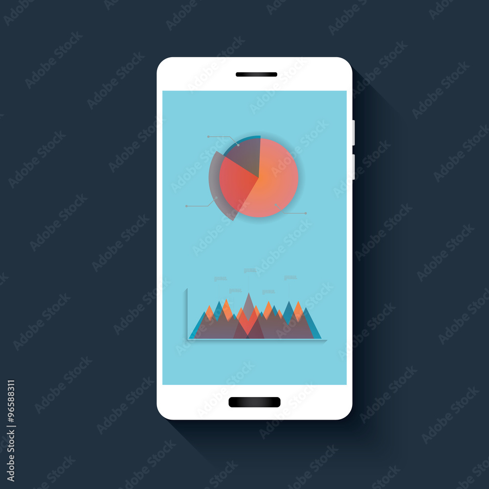 Smartphone with pie chart and graph for data report infographics ...