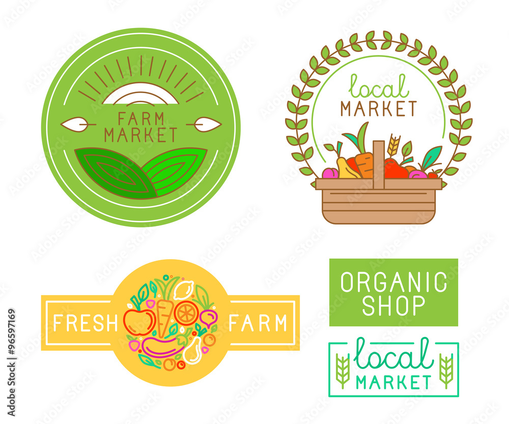 Vector logo design template with fruit and vegetable icons Stock Vector ...