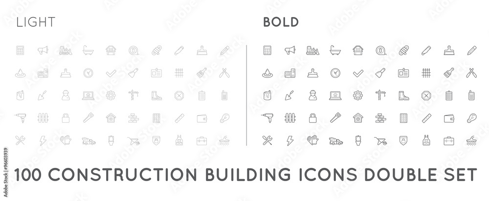 Set of Thin and Bold Vector Construction Building Icons Home and Repair ...
