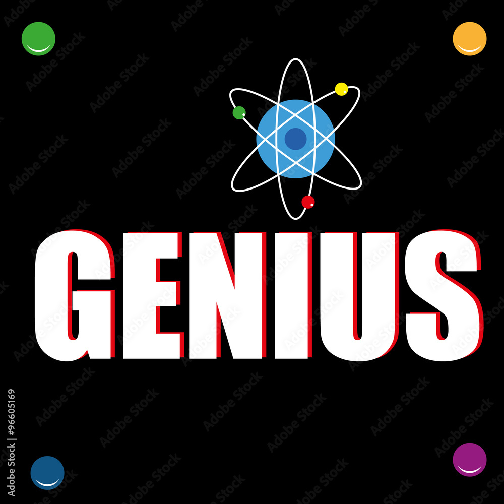 The word Genius in white and red text on a black wall poster with an ...