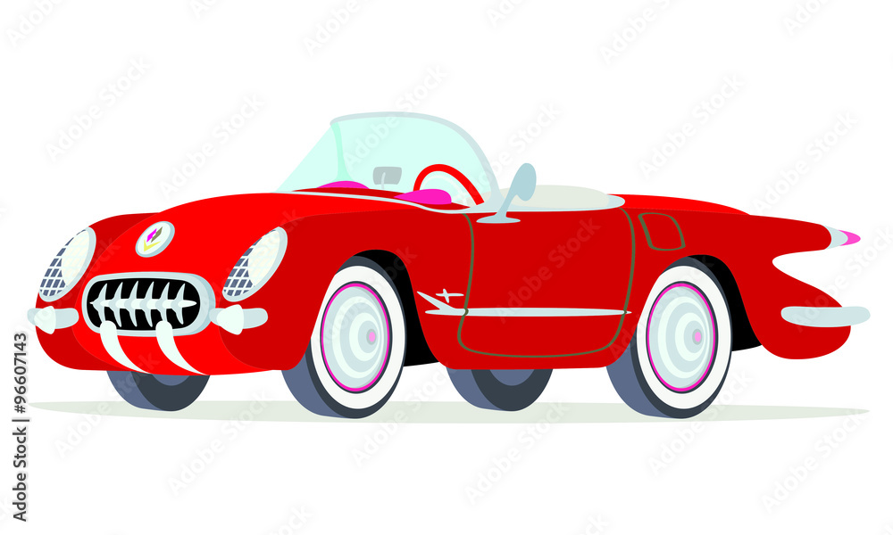 Poster Caricatura Chevrolet Corvette 1953 rojo vista frontal y lateral ...